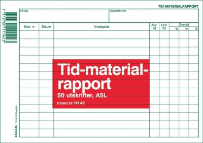 Blankett tid-materialrapp a5l 50 blad - blankett tid- och...