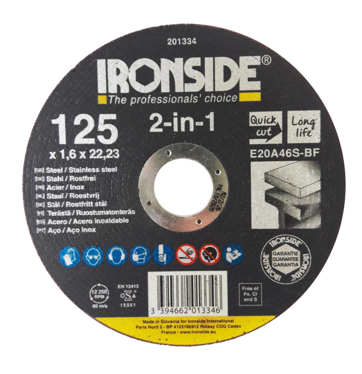 Cut disc ironside 125x1.6x22 f41 e20a 2in1 - cutting disc...